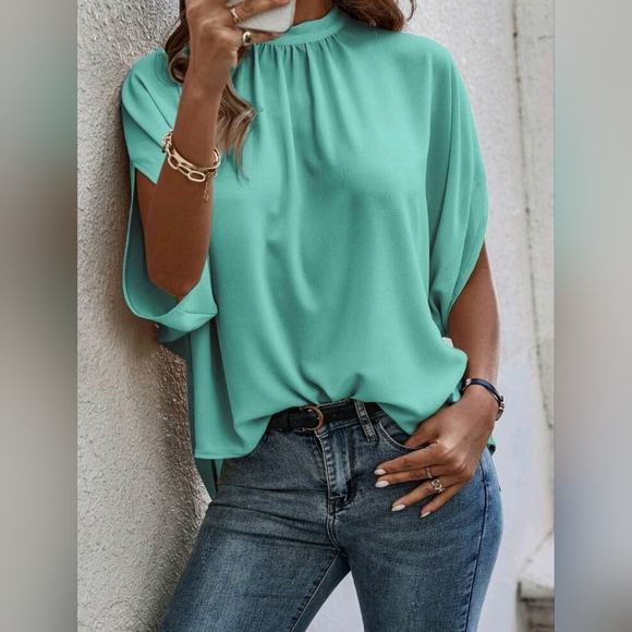 Tops | New Luxe Flowy Tie Dolman Sleeve Top Blouse Light Green Teal ...